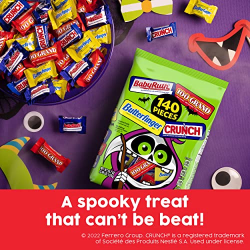 Butterfinger CRUNCH Baby Ruth and 100 Grand Candy Variety Pack Assorted Mini and Fun Size Chocolate Bars Trick or Treat Candy, 0.4 Oz. (Pack of 140)
