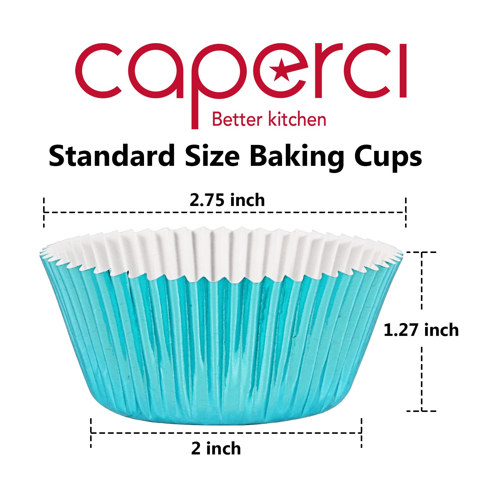 Caperci Colorful Foil Cupcake Muffin Liners Standard Size Baking Cups 150-Pack - Premium Greaseproof & Sturdy