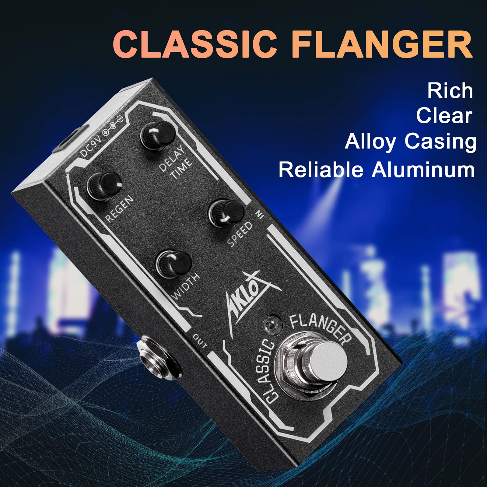 Classic Flanger Guitar Pedal, AKLOT Electric Effects Pedals Mini Single Type DC 9V True Bypass