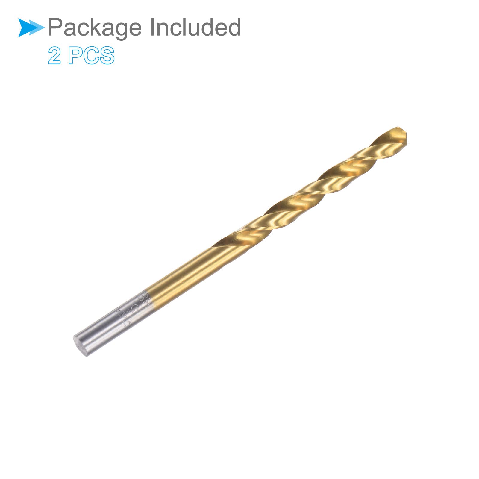 CoCud Twist Drill Bits, 5.4mm Drilling Diameter, Titanium Coated High Speed Steel 6542 Straight Round Shank - (Applications: for Stainless Steel Alloy Metal), 2-Pieces