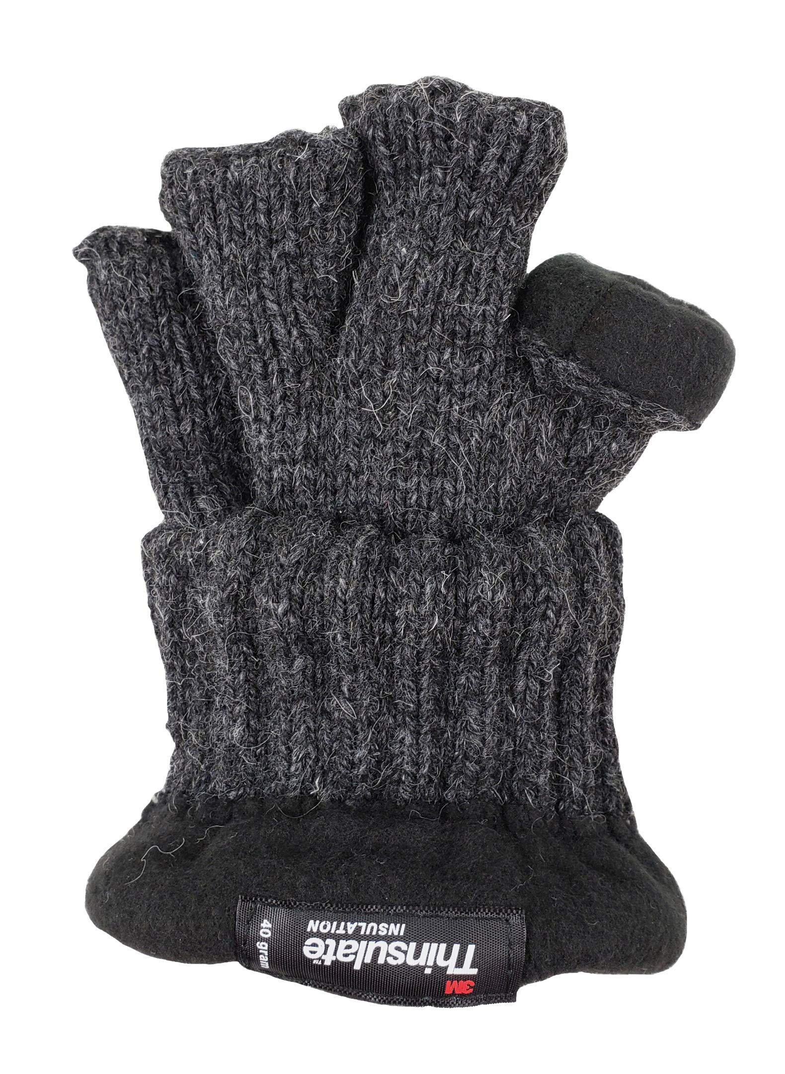 BRUCERIVER Mens Fingerless Gloves Wool knitted with Thinsulate lining Leather Patch on Palm (Anthra,Men Size)