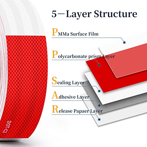 DIRZA Reflective Safety Tape 2 Inch x 151 Feet DOT-C2 Waterproof Red/White Adhesive Conspicuity Reflective Tape for Trailers,Cars,Vehicles,Boats,Signs,Warning