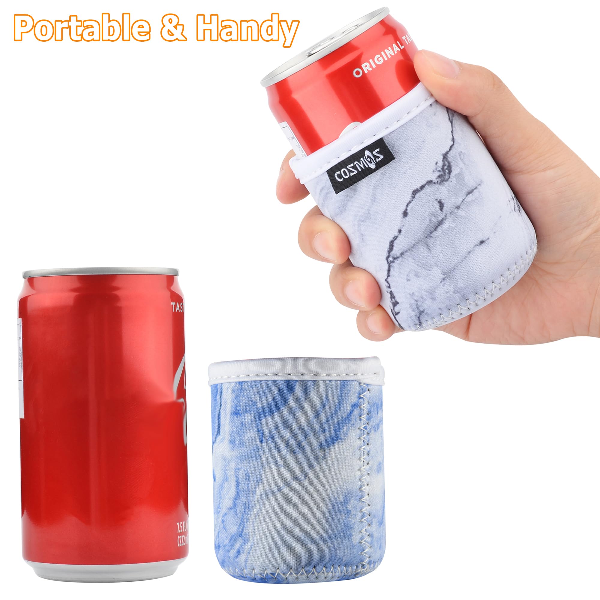 Cosmos 4 Pcs Soft Neoprene 7.5 Fl Oz Mini Can Sleeves Insulators Can Cooler Sleek Can Drink Covers Neoprene Can Sleeve Holder Beverage Insulator Cover for Energy Drink & Beer Cans
