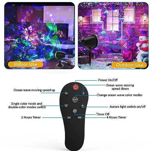 Halloween Christmas Lights Projector Outdoor,Water Wave Aurora Holiday Spotlight with Remote Control,Waterproof LED Landscape Light for Halloween Wedding Party Garden Landscape Wall Tree Decoration