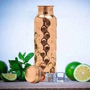 Custeel Creation Pure Copper 1L Water Bottle - (99.74%) Jointless Seamless Copper Flask (Diamond Finish)