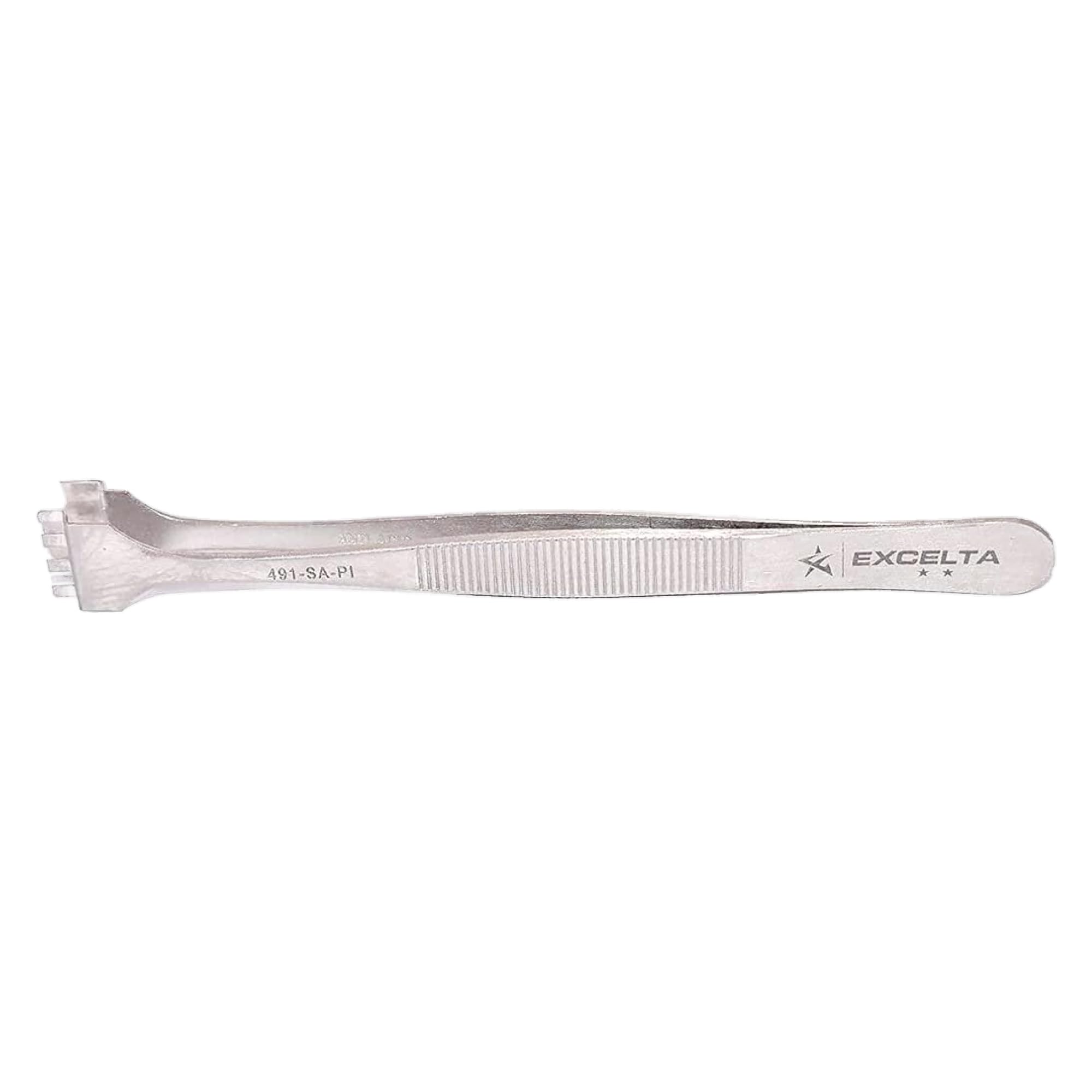 Excelta Wafer Tweezers for 4" Wafers, 5" Fingered Paddle with Guide Pin, Anti-Magnetic Stainless Steel, Features Serrated Handles for Better Control, Intermediate