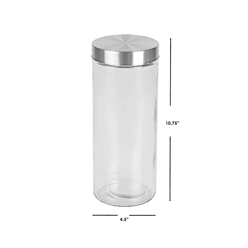 Home Basics Tall Glass Canister with Lid (Clear) | Glass Food Storage Canister for Dry Pasta, Flour, Trail Mix, and Candy | Kitchen Glass Containers