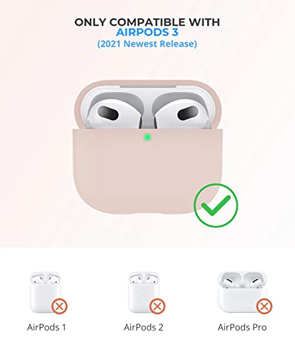 Homstect Compatible with Airpods 3 Case, Triple-Layer Protective Silicone Case for AirPods 3rd Generation (2021 Released) Charging Case Cover, Shockproof and Skin-Friendly, Front LED Visible-Pink Sand