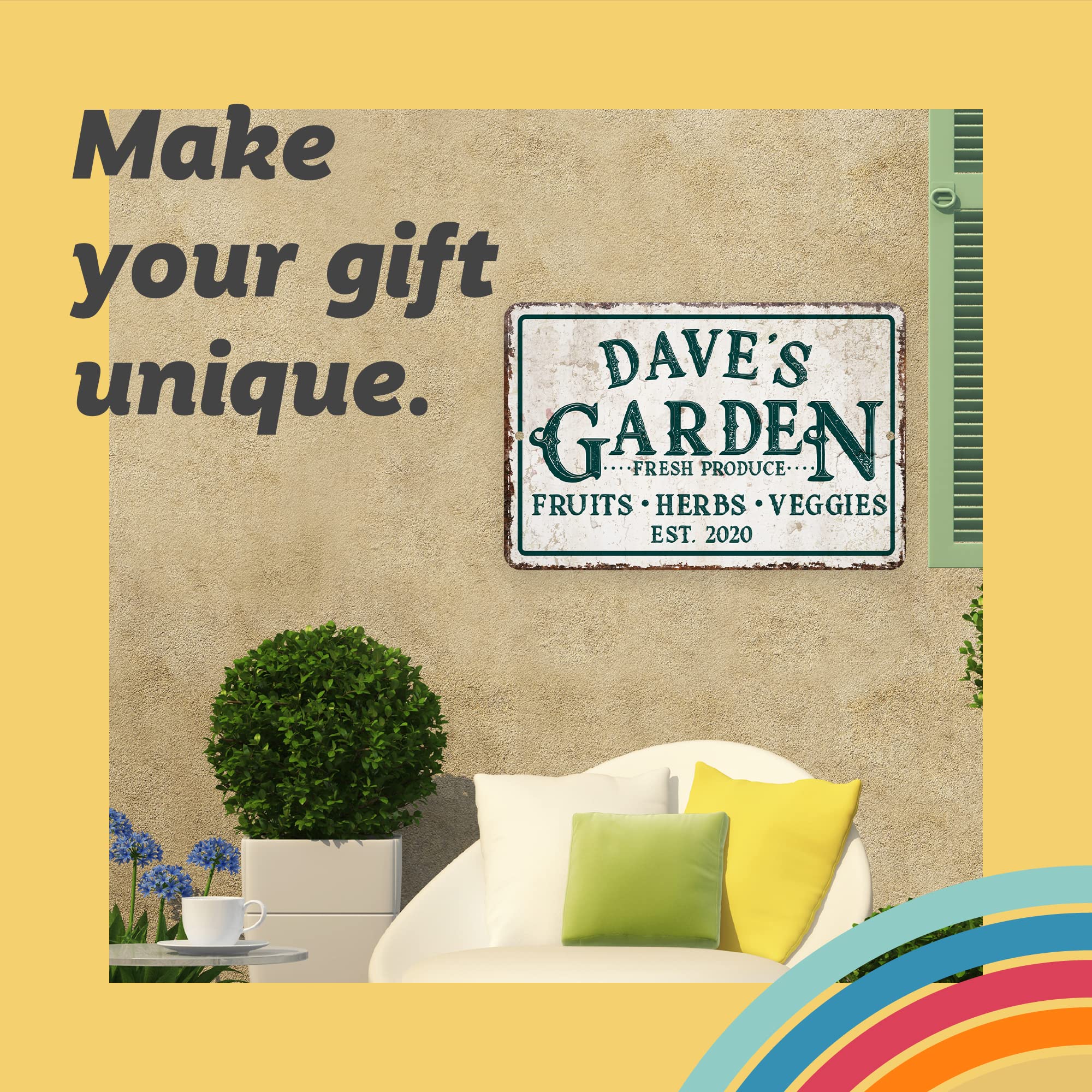 Personalized Vintage Distressed Look Fruit, Herbs and Veggie Garden Metal Room Sign (8x12 Inches)