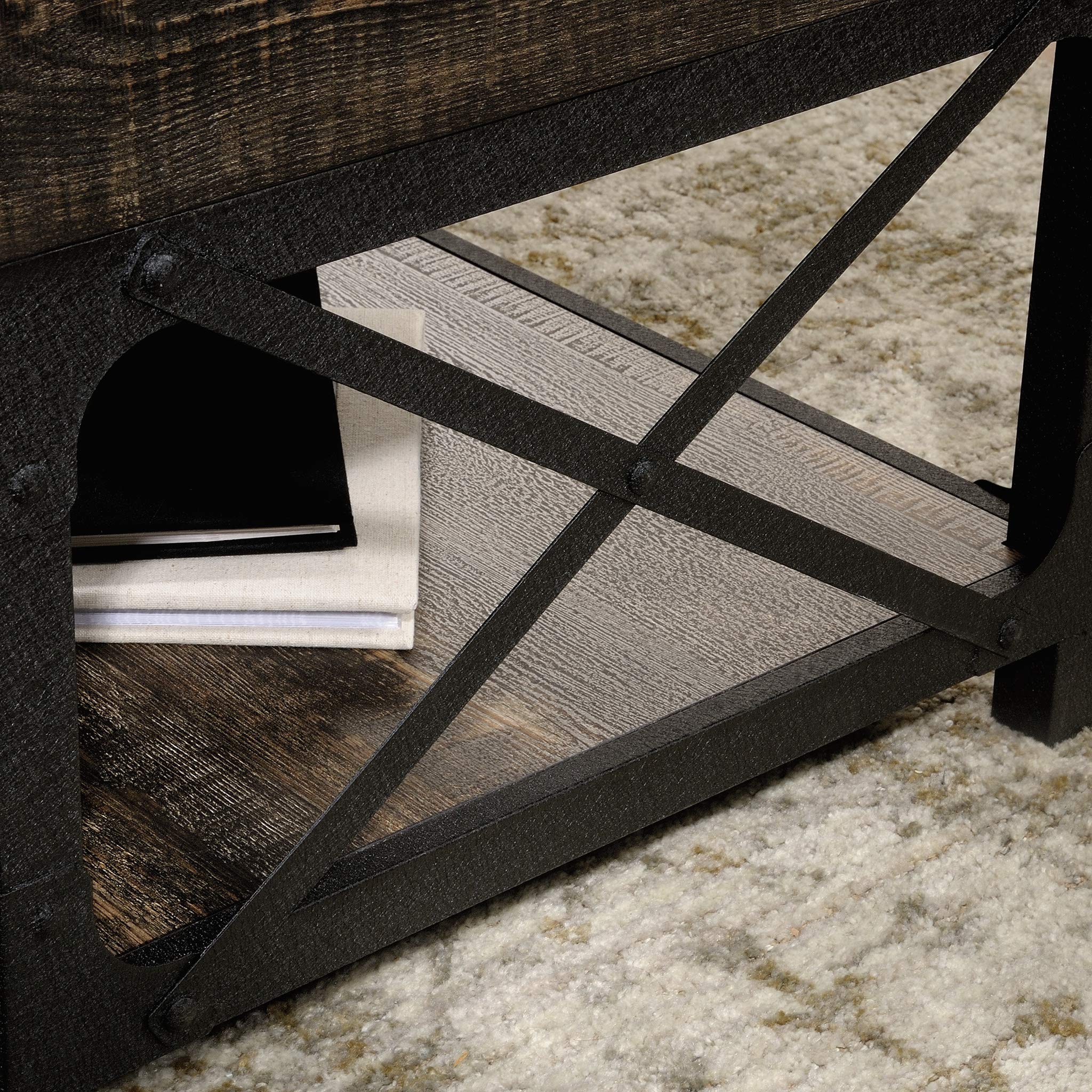 Sauder Steel River Rustic Industrial Style Lift Top Coffee Table, Coated Metal and Carbon Oak