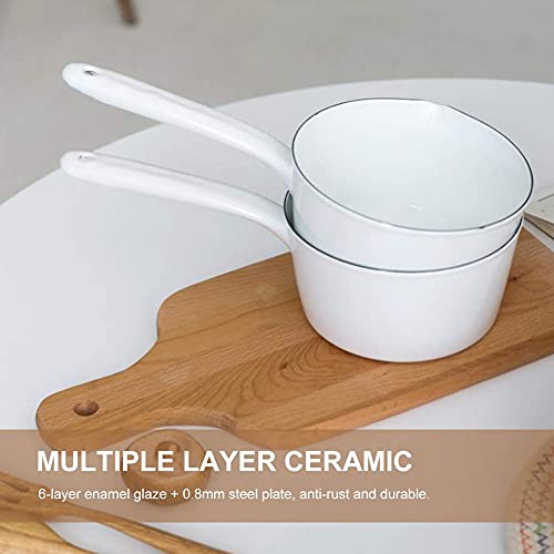 CALIDAKA 1.2L Enamel Milk Pan, Mini Butter Warmer, Enamelware Saucepan Pan with Pour Spout, Nonstick Enamel Milk Pot, Enamel Melting Pot for Induction Electric Gas Stoves