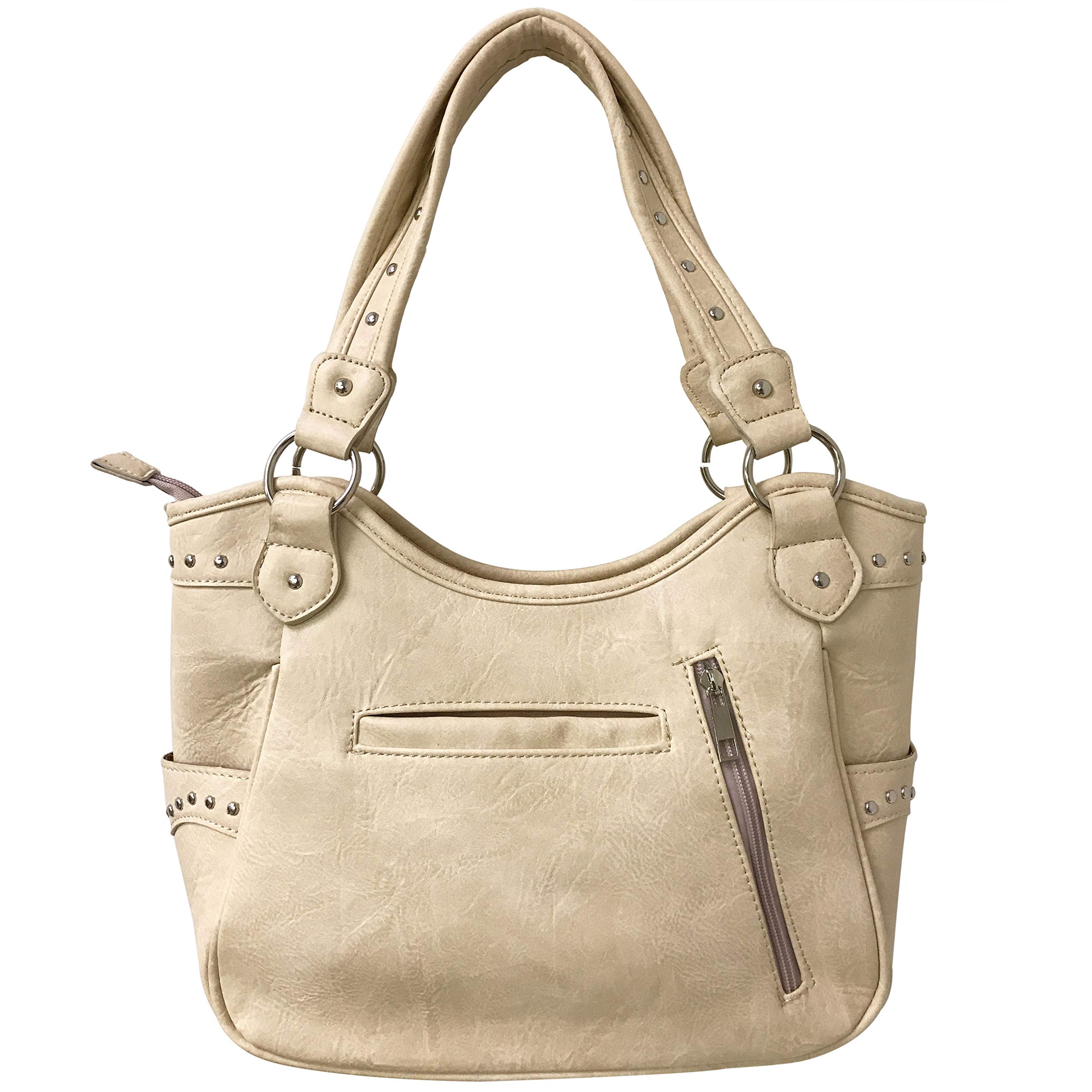 Justin West Native American Chieftain Cactus Feathers Embroidered Studded CCW Concealed Carry Shoulder Purse Handbag Wallet (Beige)