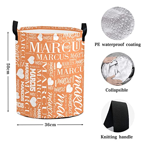Personalized Storage Basket Custom Laundry Hamper Dirty Clothes Basket Collapsible Laundry Basket with Handle for Bathroom Living Room Bedroom (Orange)