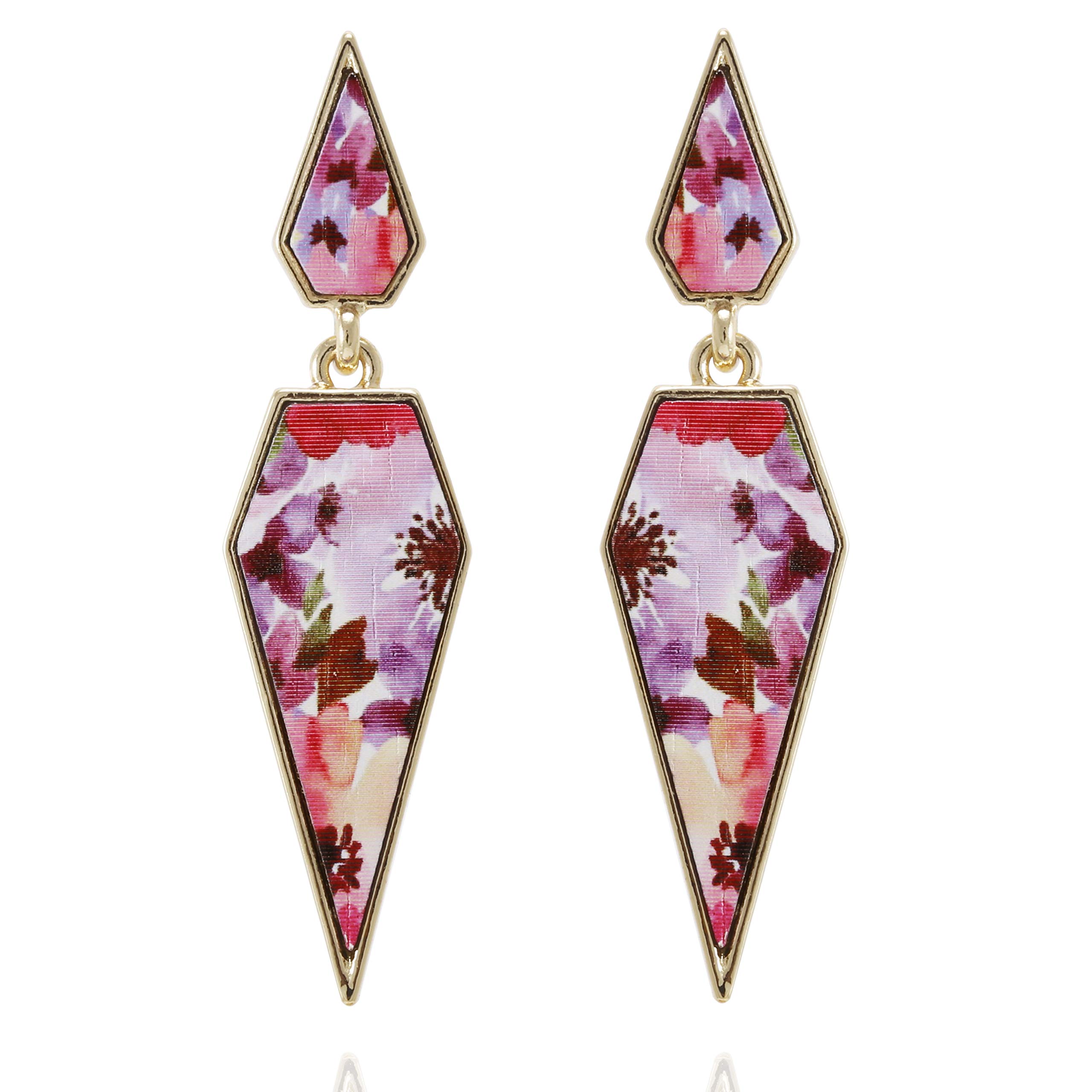 Bohemian Wood And Marble Effect Pentagon Shaped Drop Statement Earrings