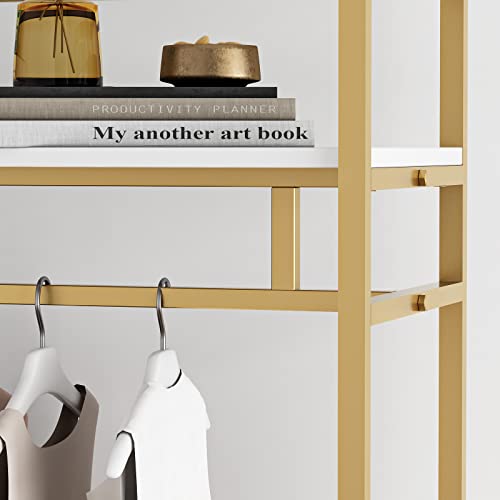 FONECHIN Heavy Duty Clothing Rack with Shelves for Hanging Clothing, Gold Metal Freestanding Garment Rack for Retail Display (59" L)