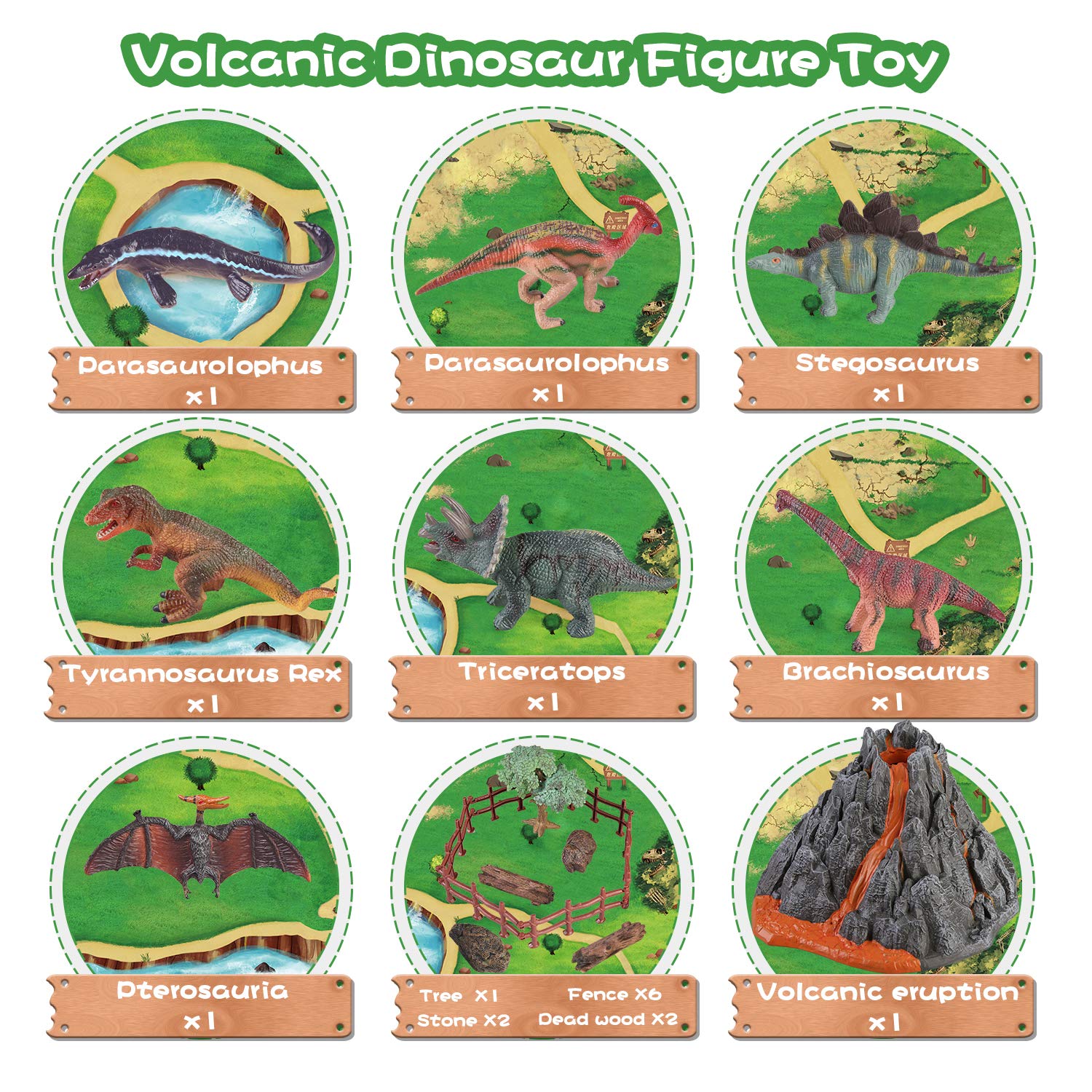 kramow Dinosaur Volcano Figures Toy with Mat, Mist-spouting Volcano Playset with Realistic Dinosaurs,Stone and Tree to Create a Dinosaur World Educational for Kids Boys Girls Age 3+