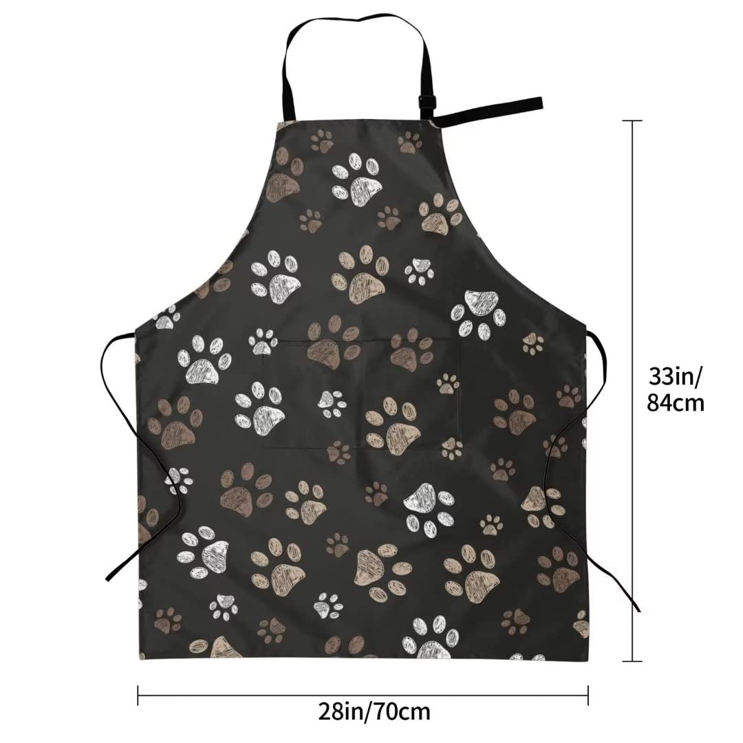 Cute Dog Grooming Apron Waterproof Animals Colorful Dog Paws Apron With 2 Pockets & Adjustable Neck Chef Aprons Bibs For Grooming Kitchen Cooking Baking Painting Gardening