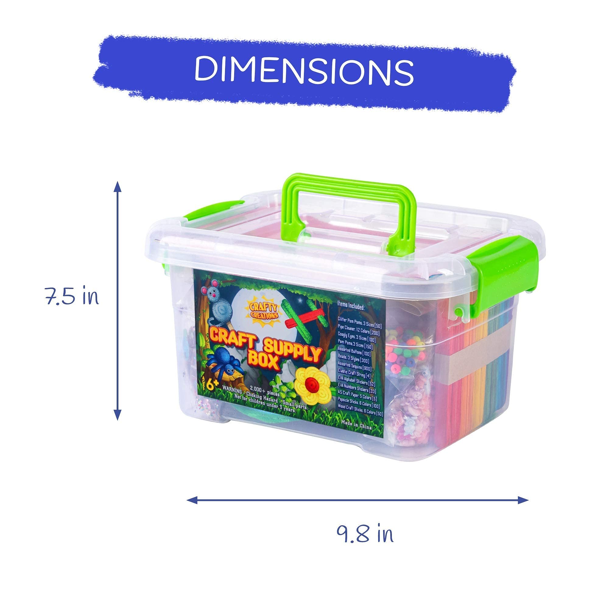 Jumbo Arts & Crafts Kit Box - 2,000+ Pieces Pompoms, Craft Sticks, Pipe Cleaners, Scissors, & More in Large Craft Box - Art Supplies Set for Adults & Kids Age 6,7,8,9,10,11,12 - Large Organizer Box