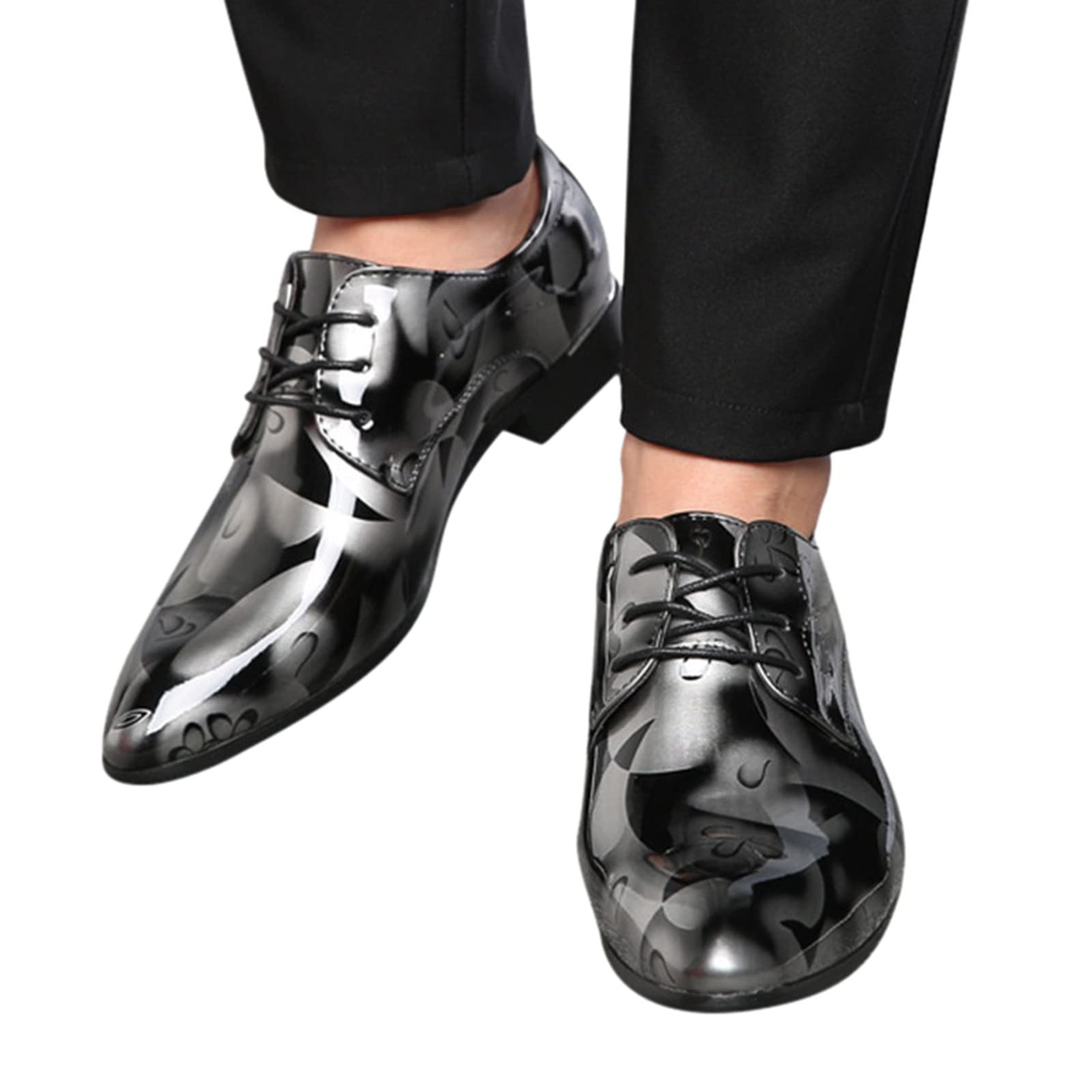 Classical Style Shoes for Men Slip On PU Leather Low Rubber Sole Block Heel Work Mens Leather Skater Shoes Grey