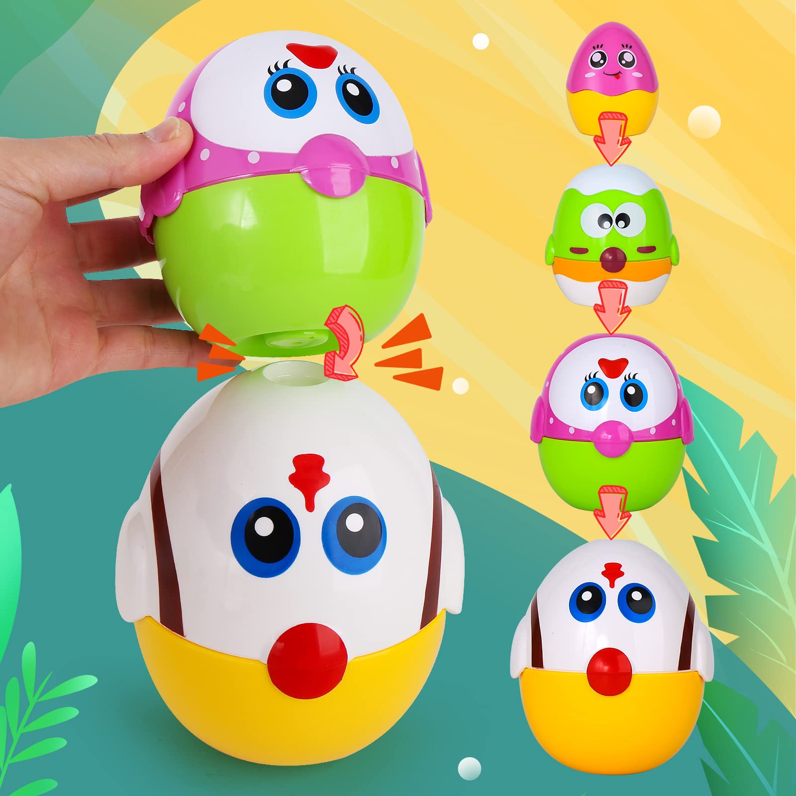 CAPTAIN CHAOWING Easter Egg Toys for Toddlers,Easter Nesting & Stacking Eggs,Easter Basket Stuffers for Baby 18 Months+, Easter Chicken Matching Toys,Easter Gift for Kids 1 2 3 Years Old