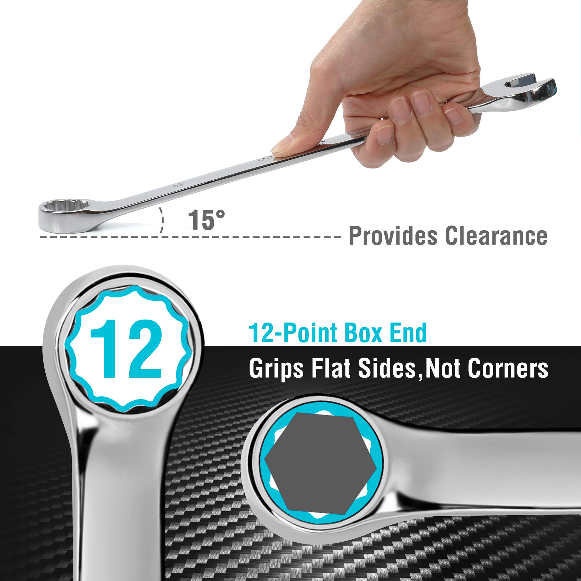 DURATECH Combination Wrench Set, SAE, 11-Piece, 1/4'' to 7/8'', 12-Point, CR-V Steel, Organized in Wrench Holder