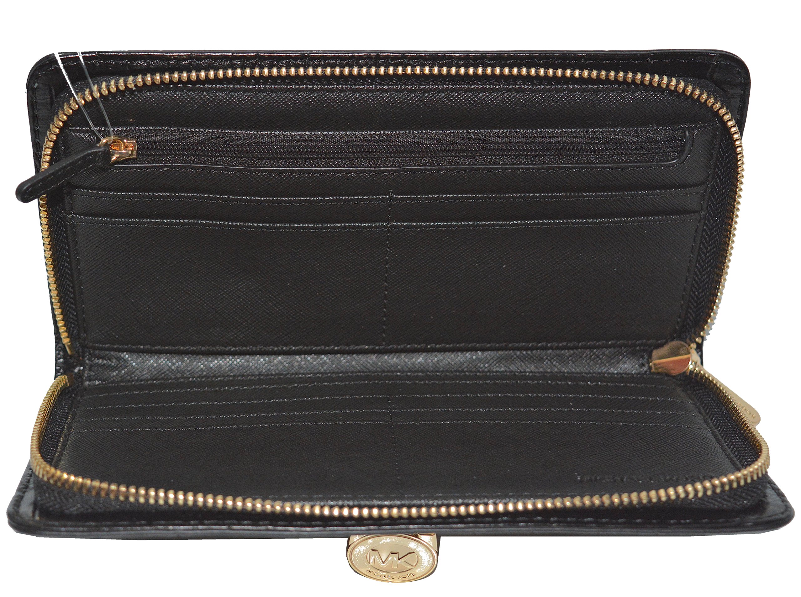 Michael Kors Hamilton Traveler Large Zip Around Leather Wallet (Black)
