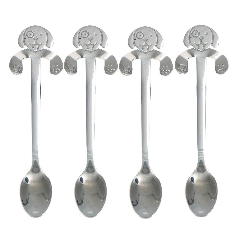 Haishell 4 Pcs Cat Coffee Spoon Stainless Steel Dog Dessert Spoon Drink Spoons Mixing Spoon Milkshake Spoon Tableware Kitchen Supplies,Silver