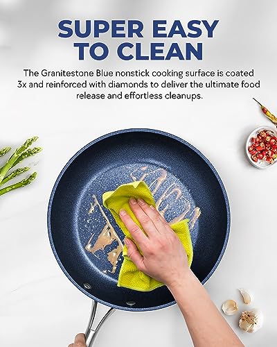 Granitestone Blue 8 Inch Non Stick Frying Pan Nonstick Pan with Mineral/Diamond Coating for Long Lasting Nonstick Frying Pan Skillet for Cooking with Stay Cool Handle, Oven/Dishwasher Safe, Non Toxic