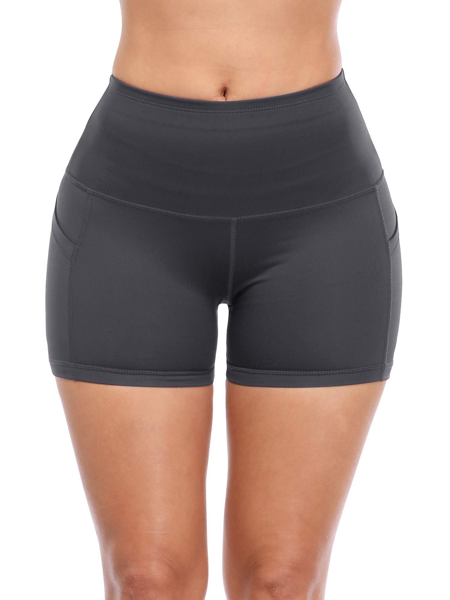 CADMUS High Waist Athletic Shorts for Womens Yoga Fitness Workout Running Shorts with Deep Pockets,3 Pack,1016,Black & Grey & Navy Blue,Medium