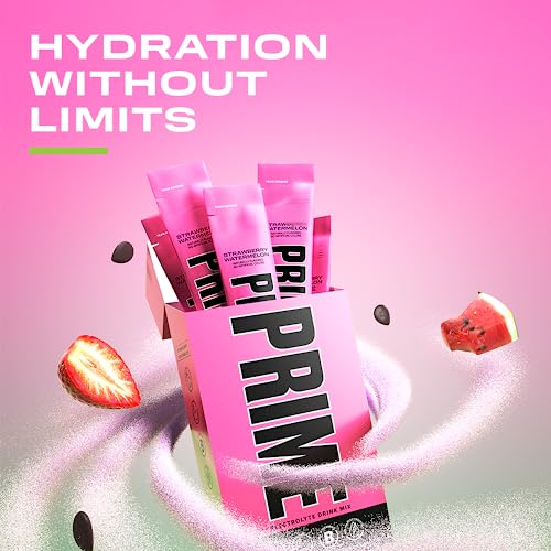 Prime Hydration+ Stick Pack, Electrolyte Drink Mix, 10% Coconut Water, 250mg BCAAs, Antioxidants, Naturally Flavored, Zero Added Sugar, Easy Open Single-Serving Stick, STRAWBERRY WATERMELON, 6 Sticks
