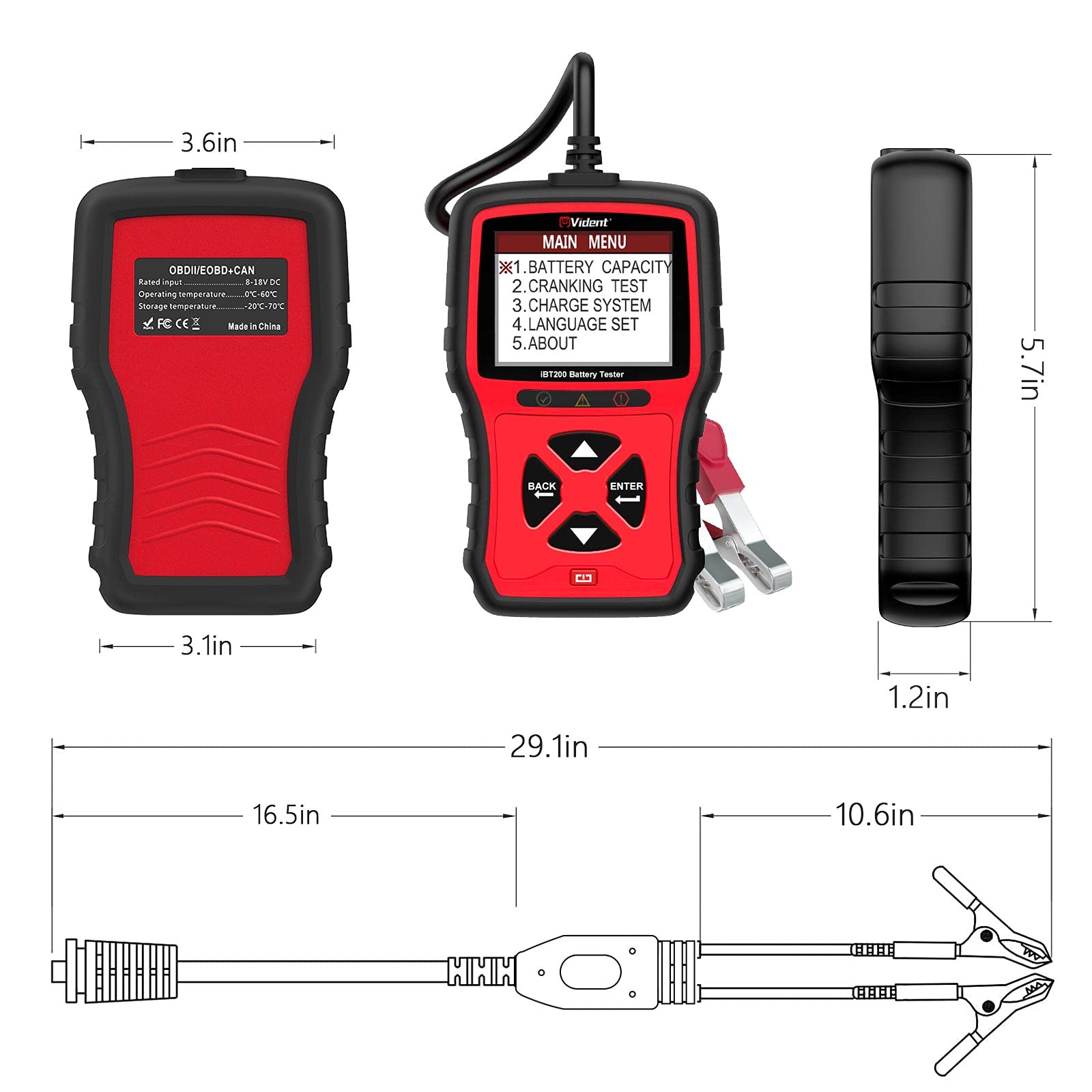 Car Battery Tester 12V 24V 100-2000 CCA, Automotive Load Tester on Cranking and Charging System Test Diagnostic Tool, Auto Battery Digital Analyzer for Cars Motorcycles Trucks Boats Lawnmowers