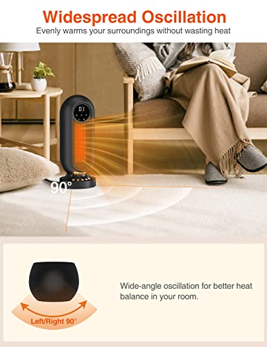 Lafhome Space Heater, 1500W Portable Ceramic Tower Heater, Oscillating Electric Space Heater with LED Flame Light, 12H Timer & Remote Control for Home Bedroom Office Indoor Use