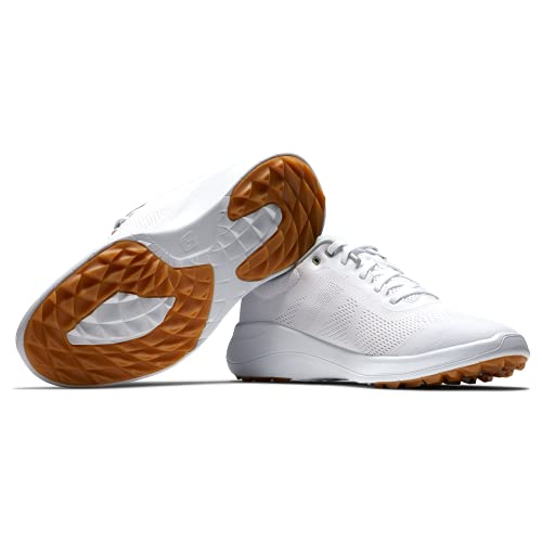 FootJoy Men's FJ Flex Golf Shoe, White/White/Tan, 10