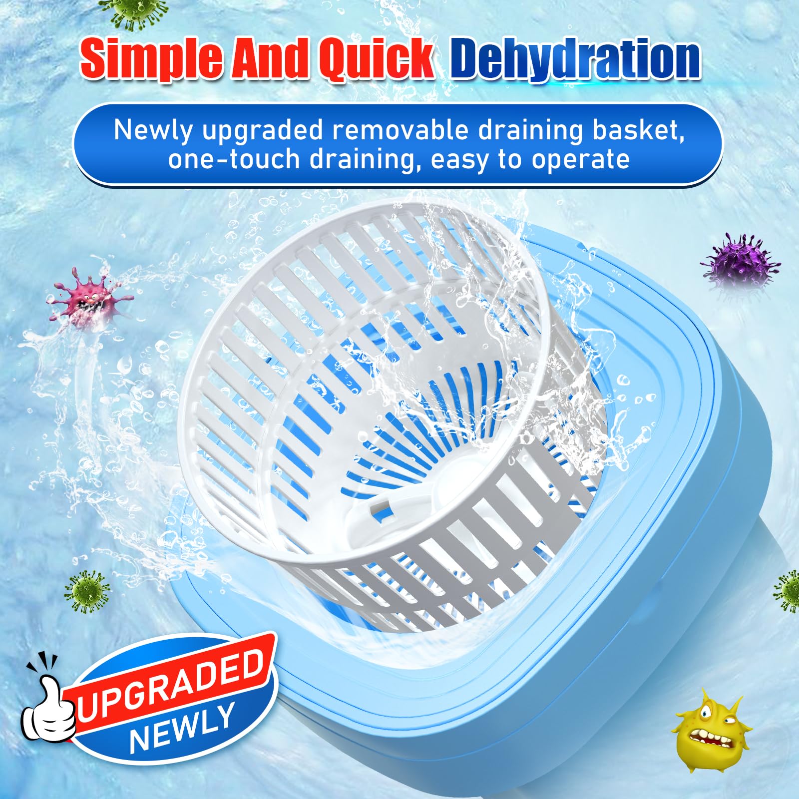 DAMASK HUT Portable Washing Machine with 3 Intelligent Cleaning Modes,11L Mini Washer with Foldable Design,Mini Folding Washing for Travel,Camping,Apartment,Dorm,Baby Clothes,Socks,Underwear, Blue