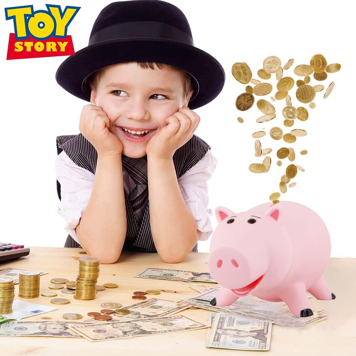 PHOCAS Hairphocas Cute Pink Pig Money Box Plastic Piggy Bank for Kid's Xmas Christmas Birthday Gift with Box