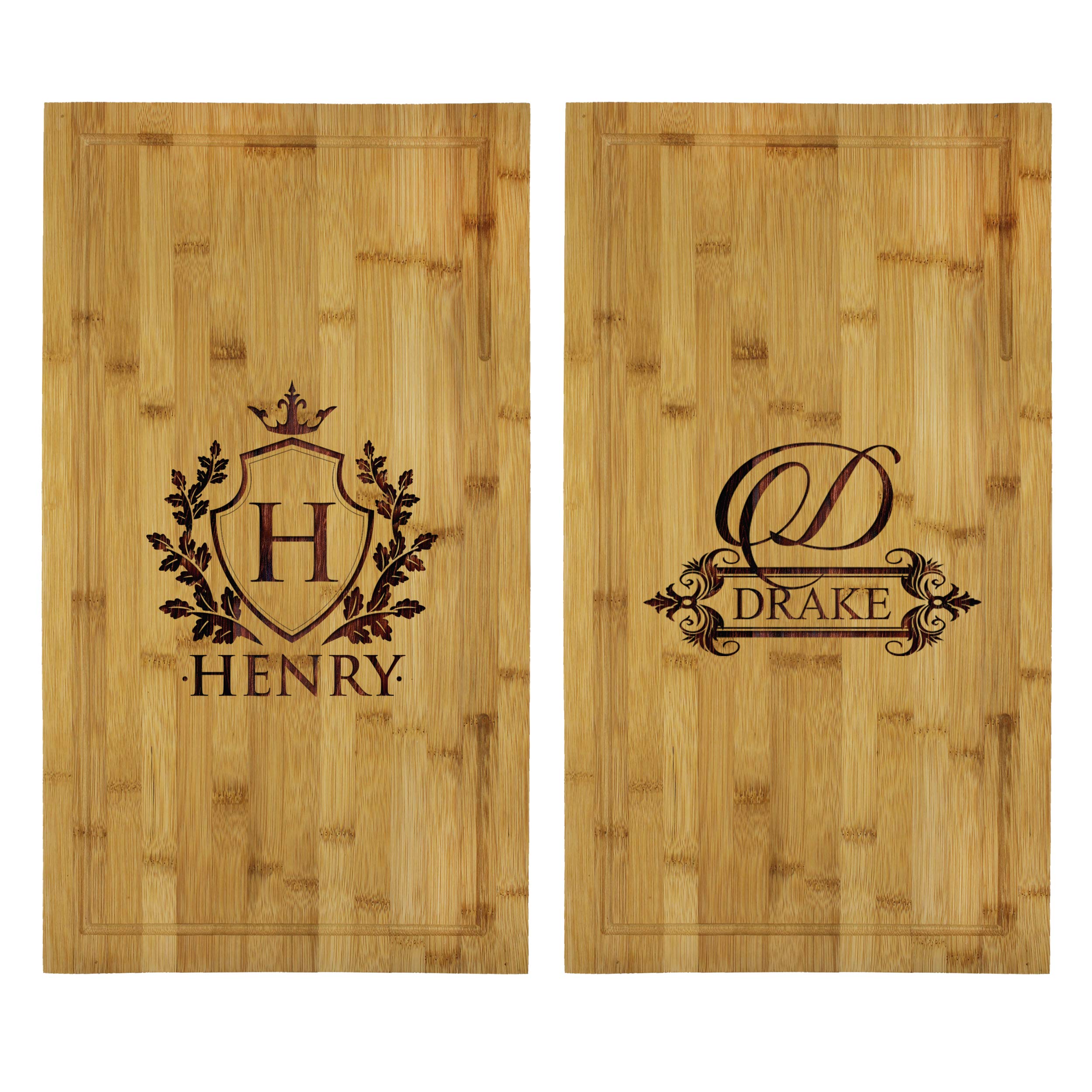 Custom Engraved Bamboo Over the Sink, Stove, Counter Cutting and Serving Board - Personalized with Family Name and Juice Groove