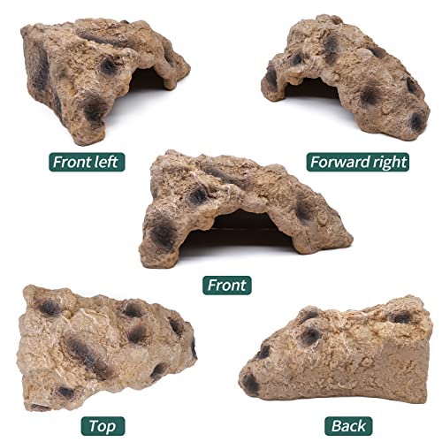 Flushbay Reptile Rock Hide Cave Resin Large Reptile Hideouts Habitat Cave Terrarium Decorations for Bearded Dragon Lizards Geckos Leopard Chameleons Frogs Turtles Snakes