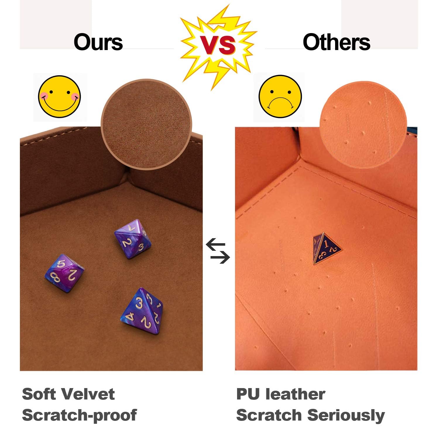 K.T. Fancy Dice Tray 6 Pieces Folding D&D Dice Tray Dice Holder Storage Box for Rolling Dice Games Metal Dice Rolling Tray PU Leather and Velvet