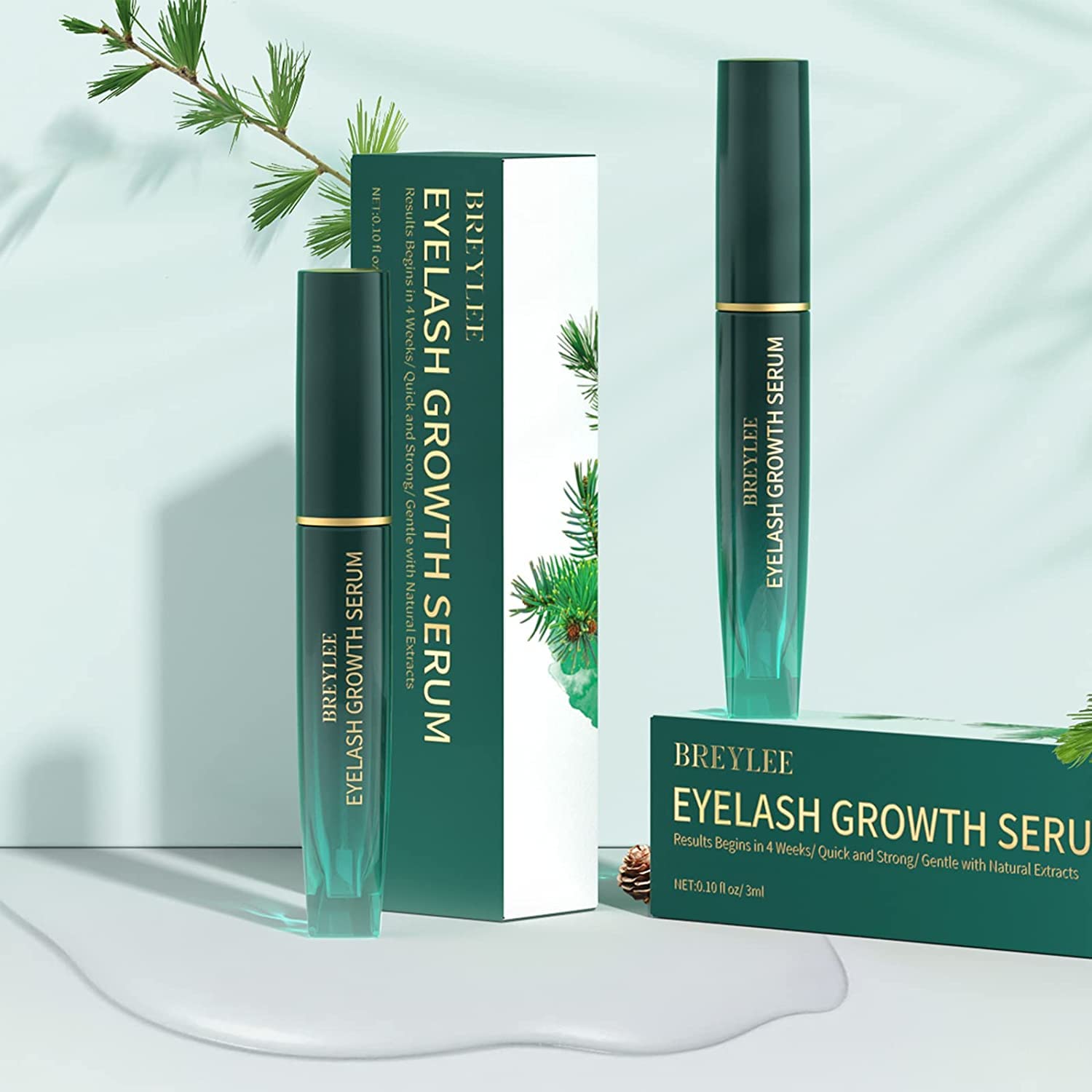 BREYLEE Eyelash Growth Serum - Fuller, Thicker Lashes & Eyebrows in 30 Days | Lash Growth Booster, Eyelash Conditioner | Longer Lashes with Lash Serum | 3ML/0.1 Fl. Oz | Gold