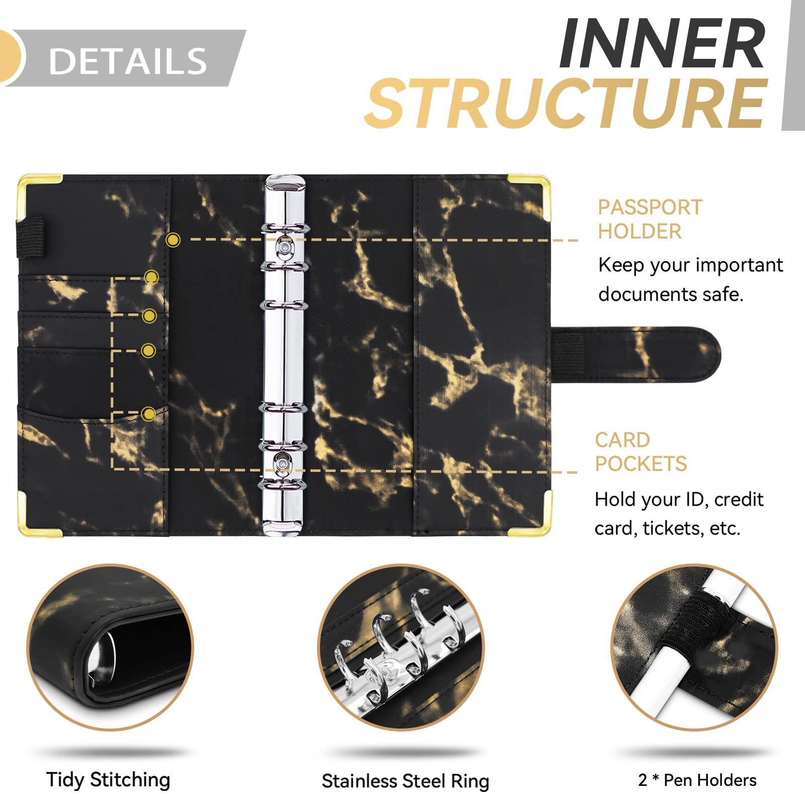 Budget Binder with Zipper Envelopes & Expense Budget Sheets,Marble 6-Ring Money Organizer for Cash,Money Binder with Cash Envelopes for Budgeting and Saving Money