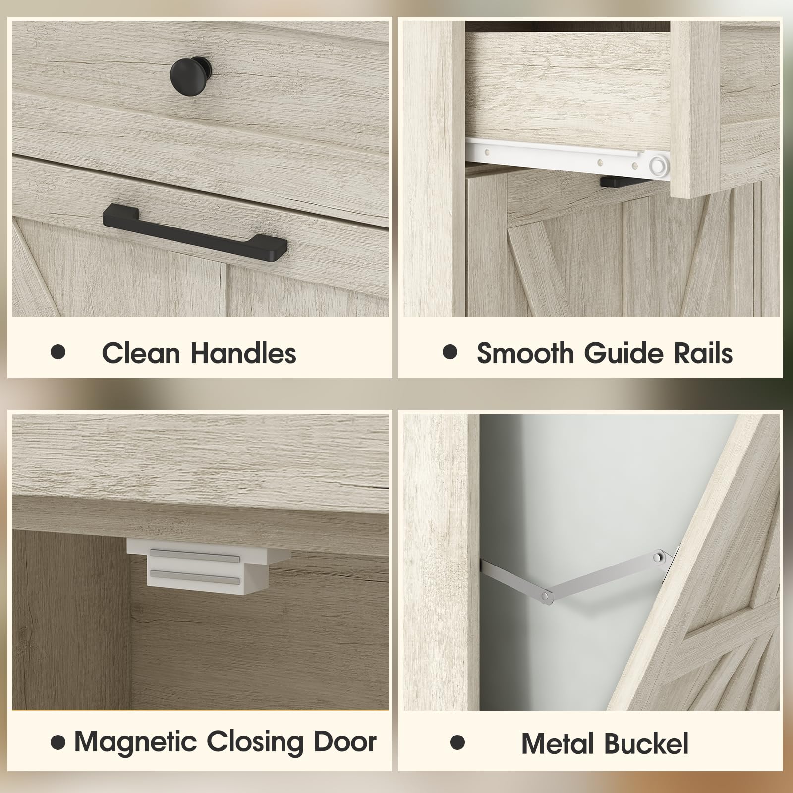 Halitaa Trash Can Cabinet, Double Tilt Out Trash Cabinet with 2 Drawers, Hidden Kitchen Trash Bin Cabinet for 10 Gallon Garbage Can, Free Standing Holder Wooden, Walnut White