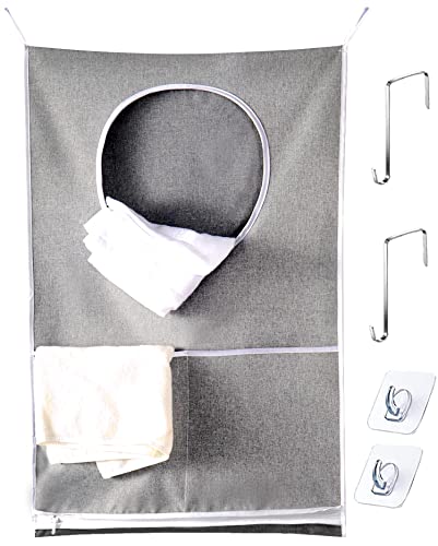 Extra Large Hanging Laundry Hamper,Oxford Fabric Washable Hanging Laundry Bag with 2 Over the Door Hooks 2 Suction Cup Hooks,Over the Door Laundry Hamper with Unique Zipper Design (XXL-GREY-1PC-R)