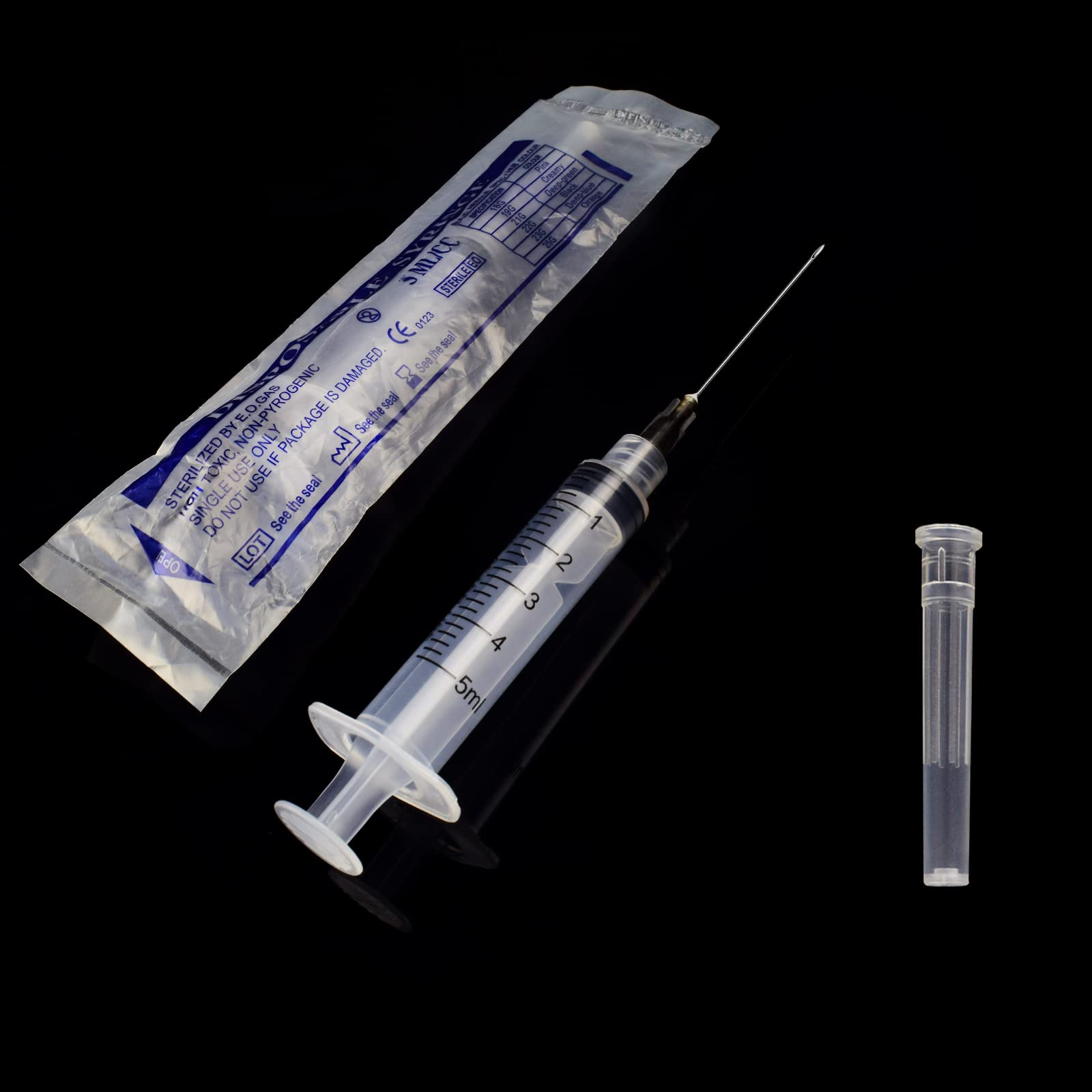 Disposable 5ml-cc Syringe with 22 Gauge 1 Inch Needle, Individual Wrapped, Pack of 20