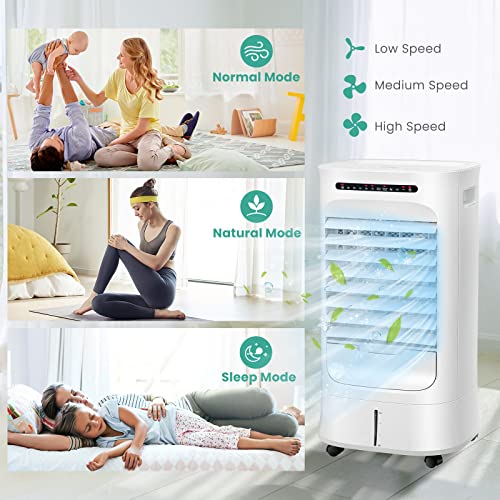 PETSITE Evaporative Air Cooler, 3-in-1 Portable Cooling Fan with Remote Control, 15H Timer, 2 Ice Packs, 2.6 Gal Water Tank, 3 Modes, 3 Speeds, Personal Swamp Cooler for Bedroom Home Office