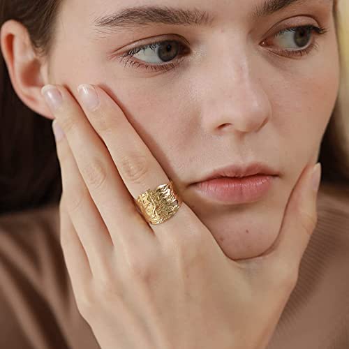 BUEMMR Stackable 14K Thick Gold Chunky Band Open Ring for Women Stacking Adjustable Wide Cuff Rings Fashion Jewelry