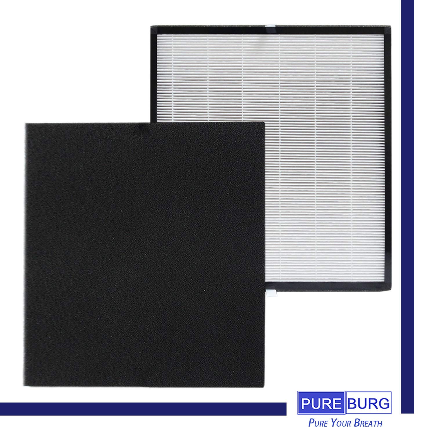 PUREBURG FLT5900 Replacement Filter Set Compatible with GermGuardian AC5900WCA Air Purifier Filter J,2-Pack H13 HEPA +Activated Carbon Pre-Filters x 4