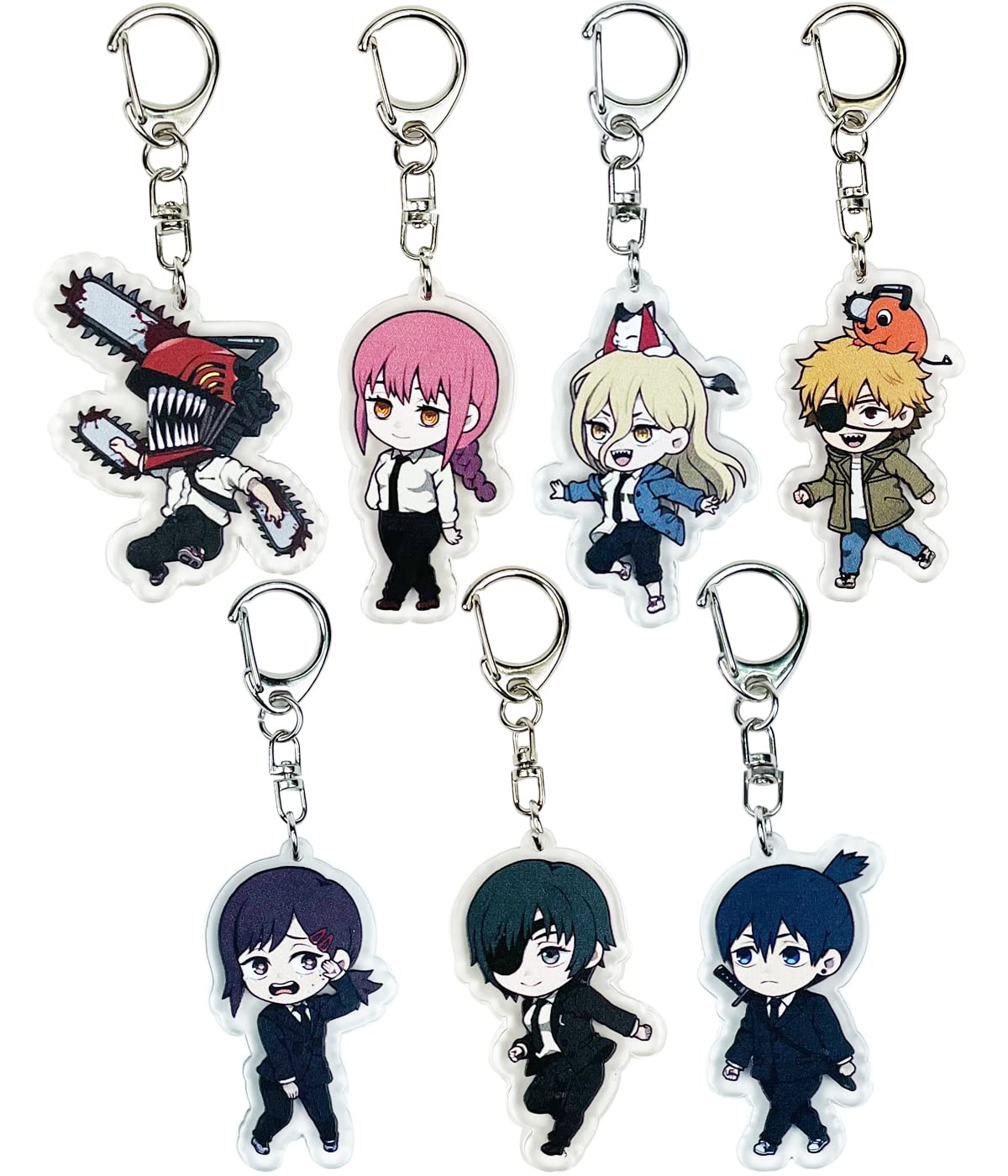 DAANAH 7Pcs Chainsaw Man Keychains Power Reze Tatsuki Fujimoto Cosplay Cute Cartoon Anime Keyrings