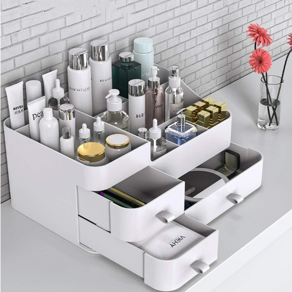 BREIS Makeup Organizer,Large Countertop Skincare Organizers for Vanity, Dresser Bathroom Organization and storage for Cosmetics Brushes Perfume Eyeshadow Lotion Gel Nail Polish Lipstick(White)