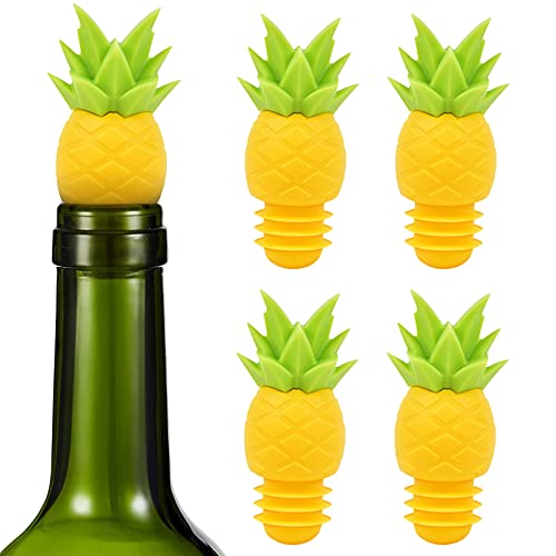 Cute Wine Stoppers for Wine Bottles - 4Pcs Funny Wine Stoppers Pineapple Small Bottle Caps for Crafts Cork Wine Bottle Stopper- Yellow Silicone Wine Stopper Wine Bottle Sealer Bottle Top Covers