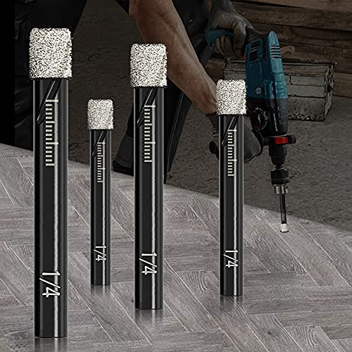 DKIBBITH 1/4" Dry Diamond Drill Bits Set 5 PCs 6mm for Granite Ceramic Marble Tile Stone Glass Hard Materials (not for Wood), Round Shank with Storage Case